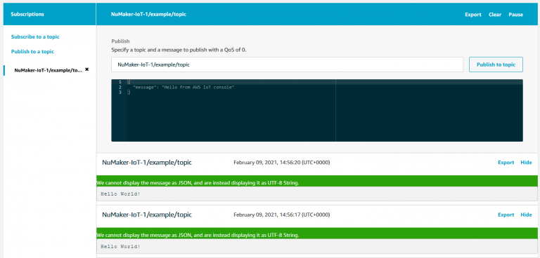 Connecting the NuMaker-IoT-M487 to AWS - Ineltek Docs